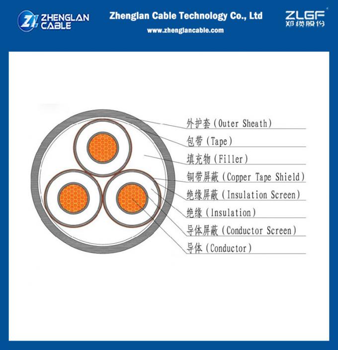 3C Aluminum Conductor XLPE Medium Voltage Cables , 8.7/15kV Armoured ...