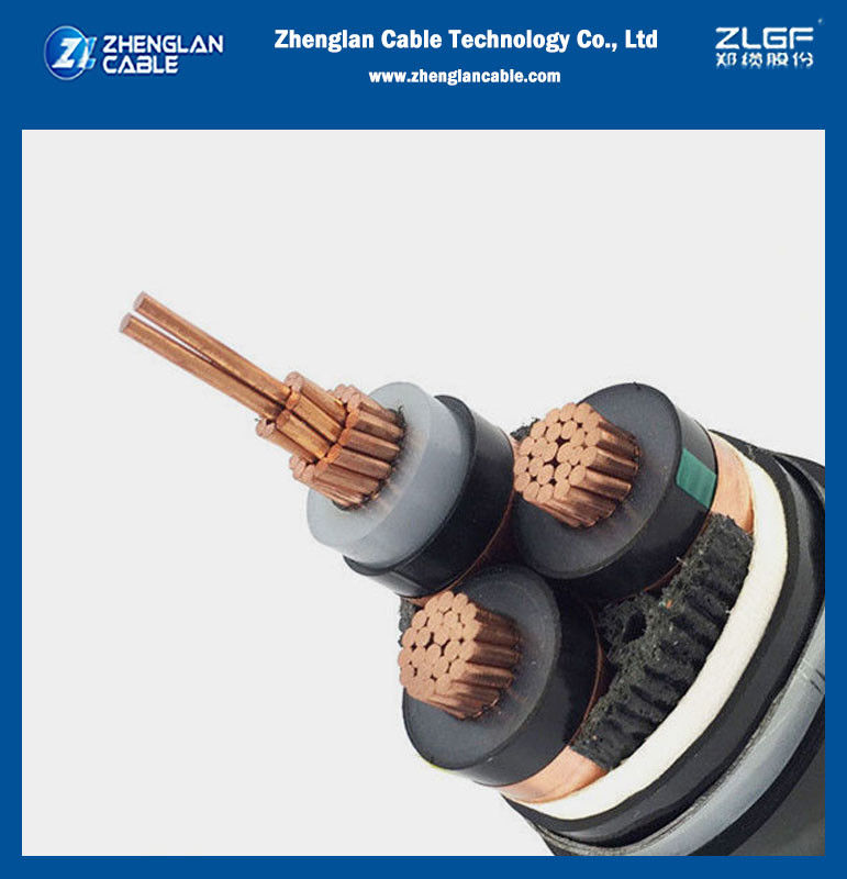 Three Core 12/20kV XLPE Cable Copper / Aluminum Medium Voltage PVC Outer Sheath N2XSY NA2XSY ...