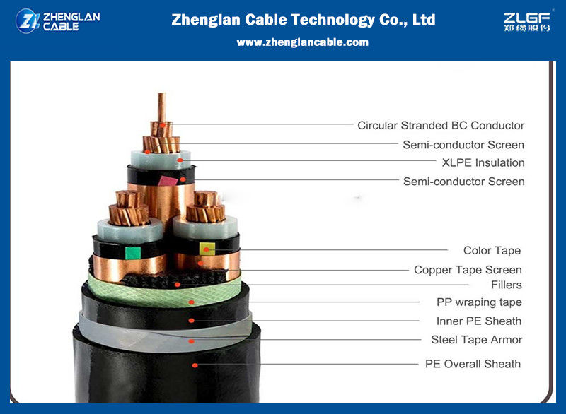 6 To 35kv MV Power Cable Copper Conductor Three Core XLPE Insulation Armored Electrical Cable